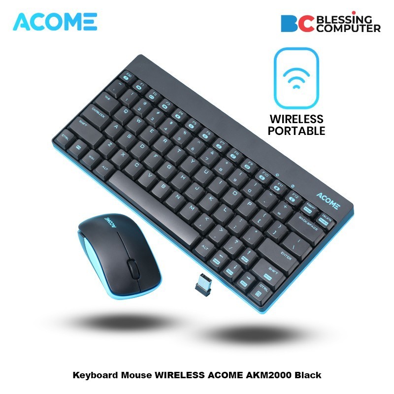 Jual Keyboard Mouse WIRELESS ACOME AKM2000 Black | Shopee Indonesia