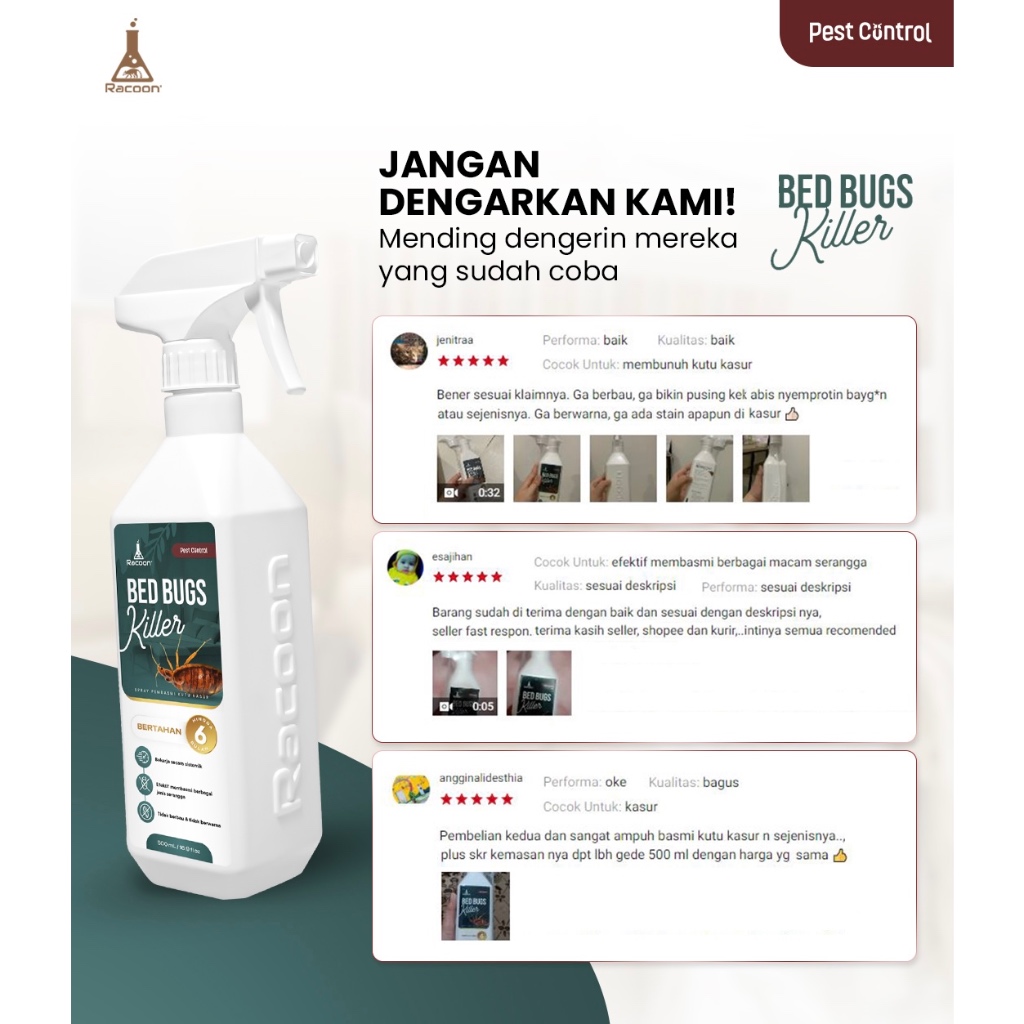 Jual RACOON Bed Bugs Killer Spray Anti Kutu Kasur Tungau / Kutu Busuk Tahan 6 Bulan Dengan 1x ...