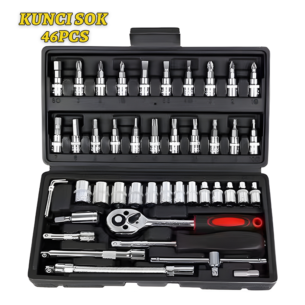 Jual Set Kunci Shock 1/4 Socket + Obeng Socket Set 46 Pcs | Shopee ...