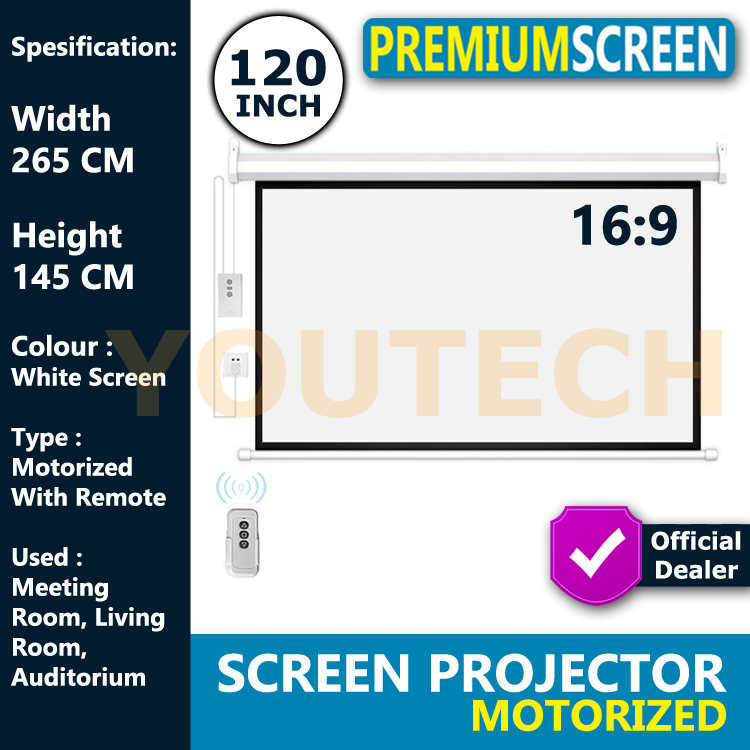 Jual Premium Screen Projector 120 inch Rasio 16:9 Remote Motorized ...