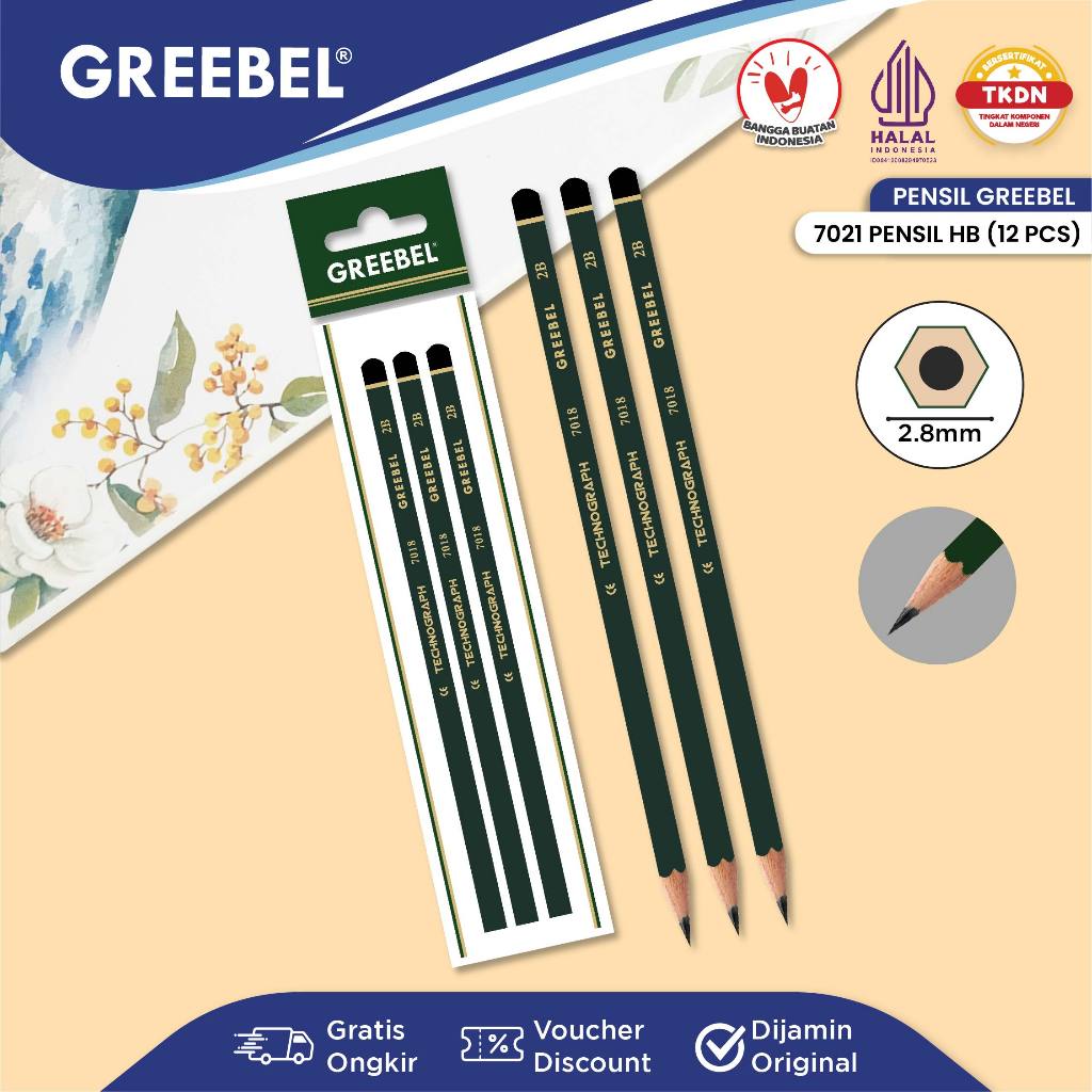 Jual GREEBEL Pensil Pencil Kayu HB (7021 3PCS/SET) / Pensil Gambar ...