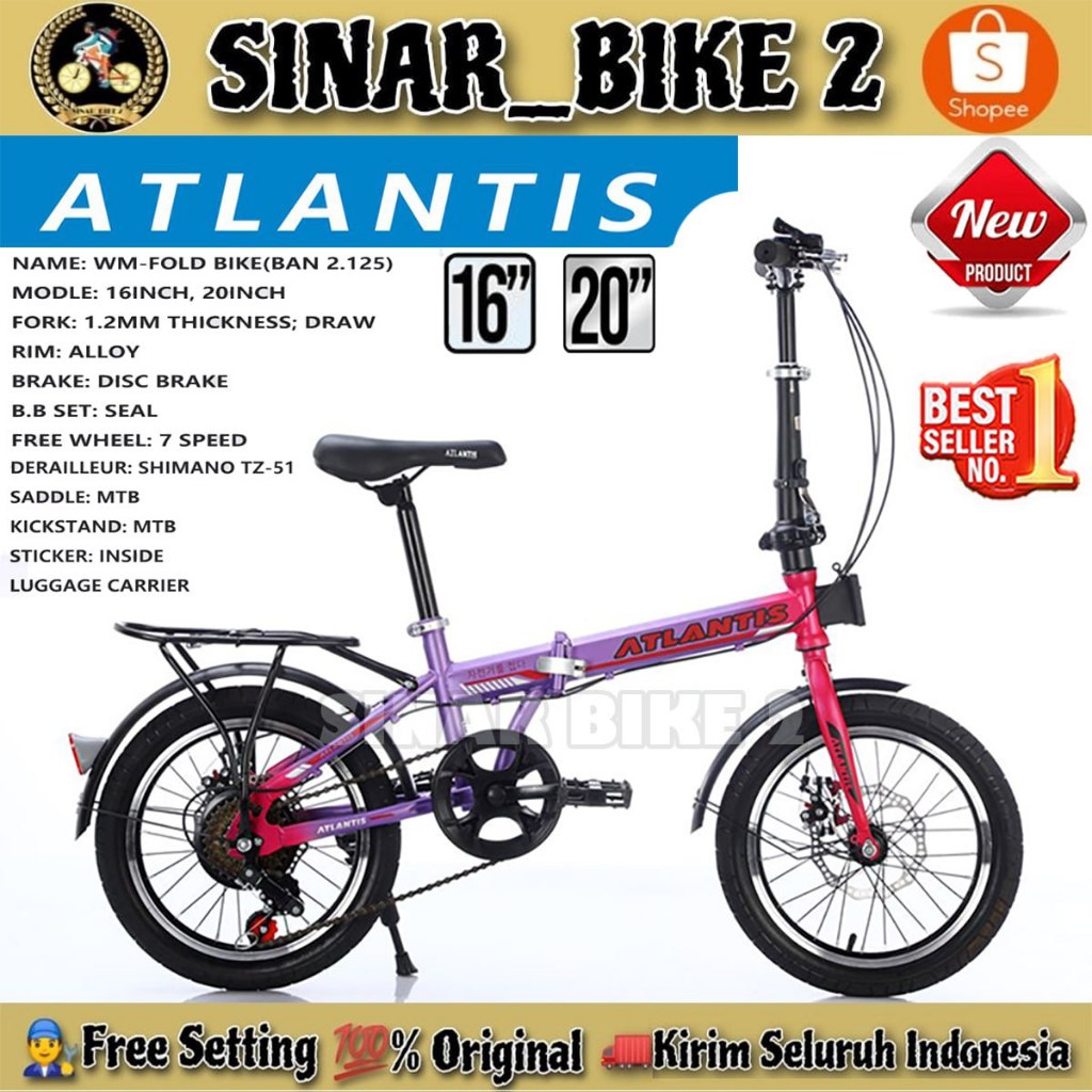 Jual Sepeda Lipat ATLANTIS FOLD Ukuran 16 20 Inch Rem Cakram Boncengan ...
