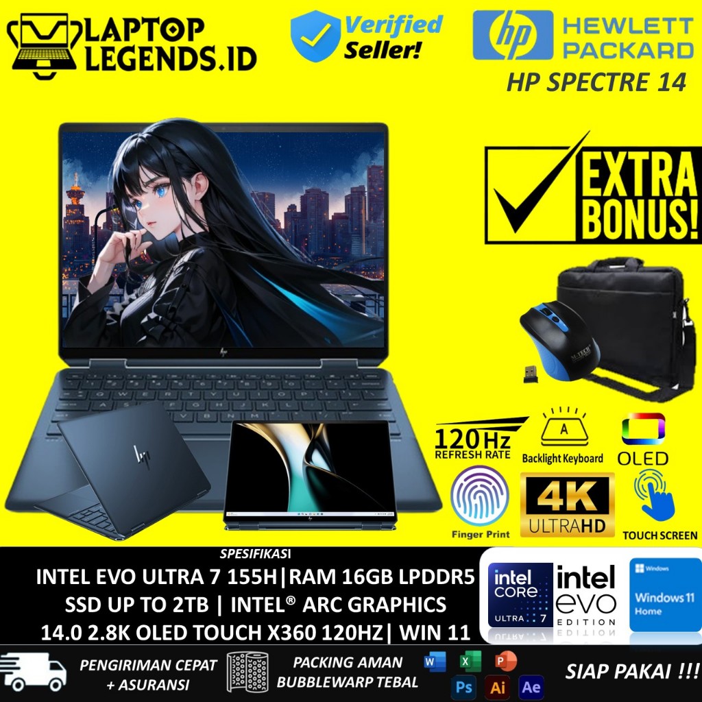 Jual LAPTOP HP SPECTRE X360 14 INTEL EVO ULTRA 7 155H 16GB DDR5 1TB SSD ...