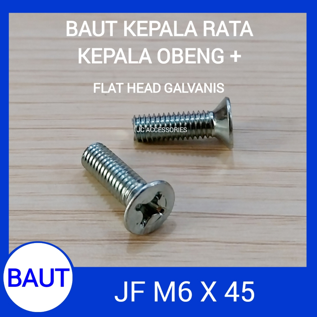Jual BAUT JF M6X45 BAUT KEPALA OBENG + 6X45 BAUT KEPALA RATA BAUT JF 6X45 BAUT JF M6 X 45 FLAT ...