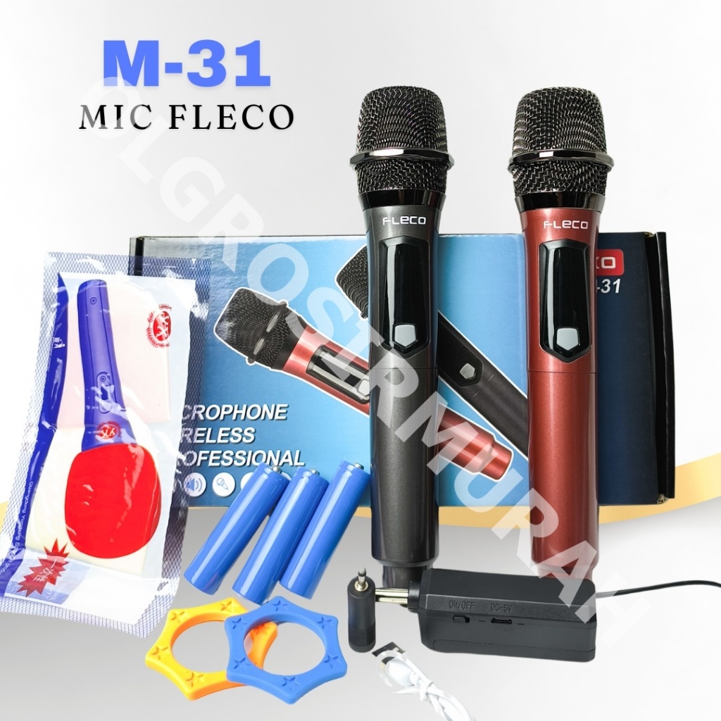 Jual Microphone Professional Wireless Mic Double Fleco M-31 Jack Besar ...