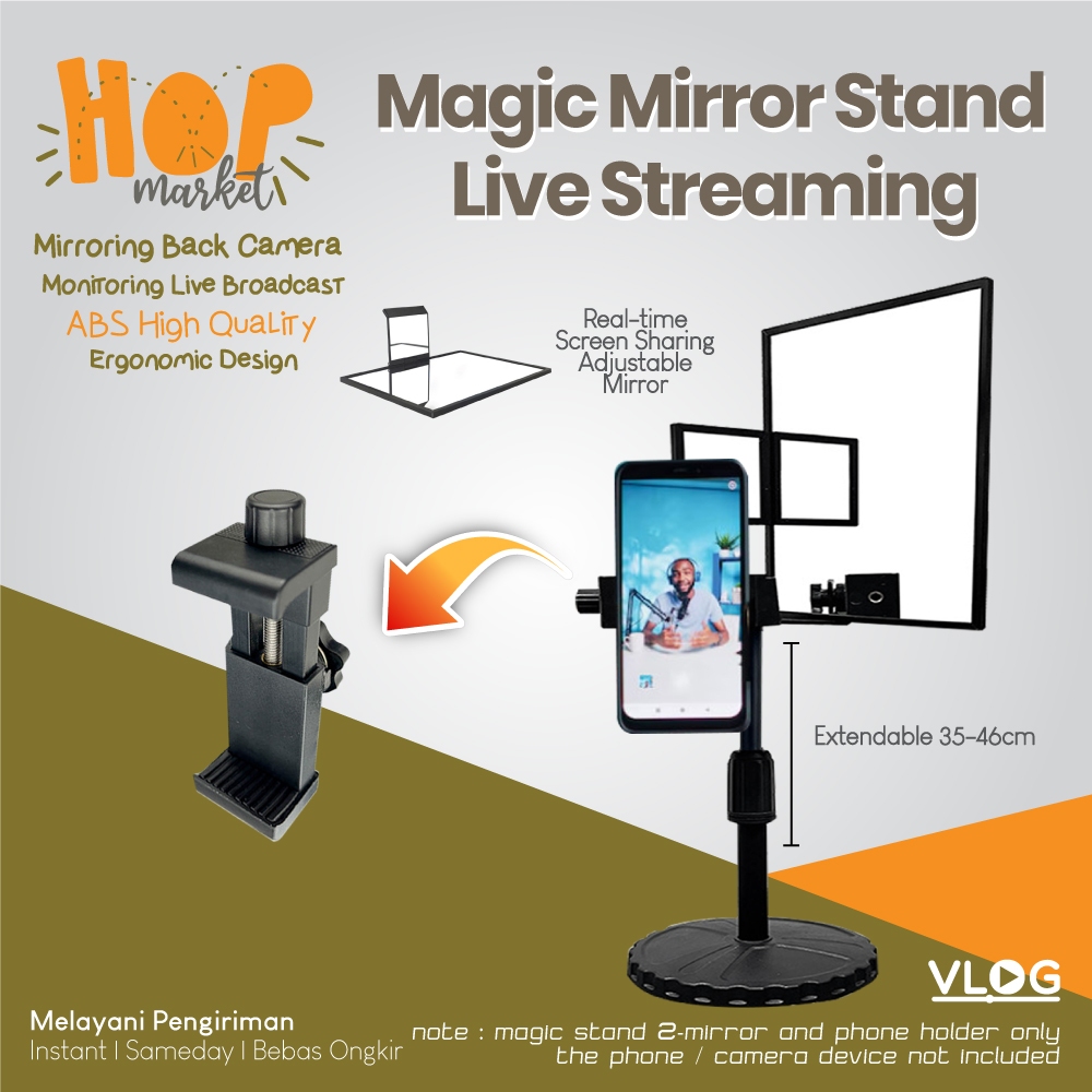 Jual HOP Stand Mirror HP Live Stream Kamera Belakang (Tripod Cermin ...