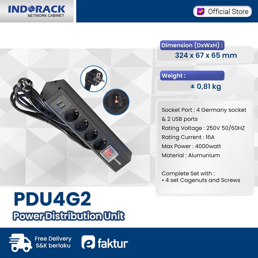 Jual PDU4G2 INDORACK Power Distribution Unit 4 Outlet Stop Kontak Meja ...