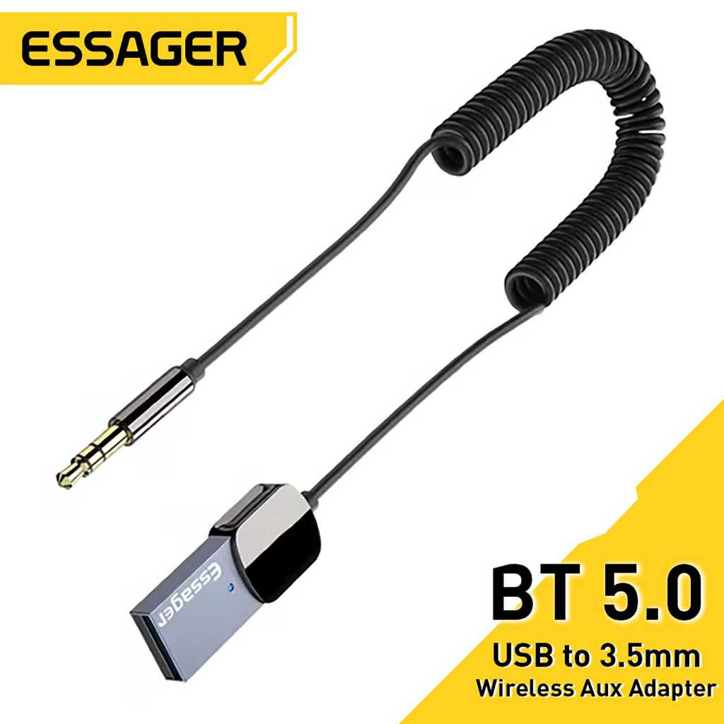 Jual ESSAGER Audio Bluetooth Receiver Adapter 5.0 USB AUX Spring Wire ...