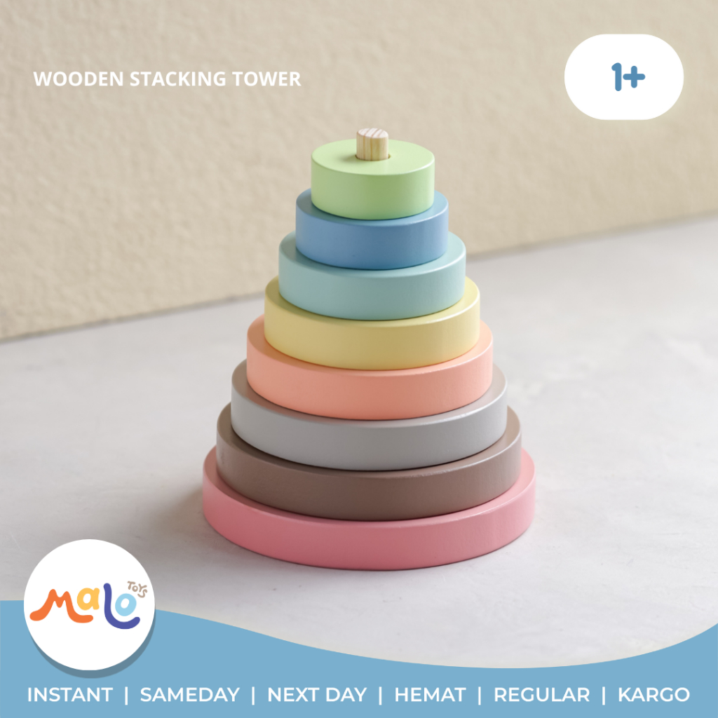 Jual MALOTOYS - Wooden Stacking Tower Menara Donat Baby Toy Ring Stack Piramid Mainan Edukasi ...