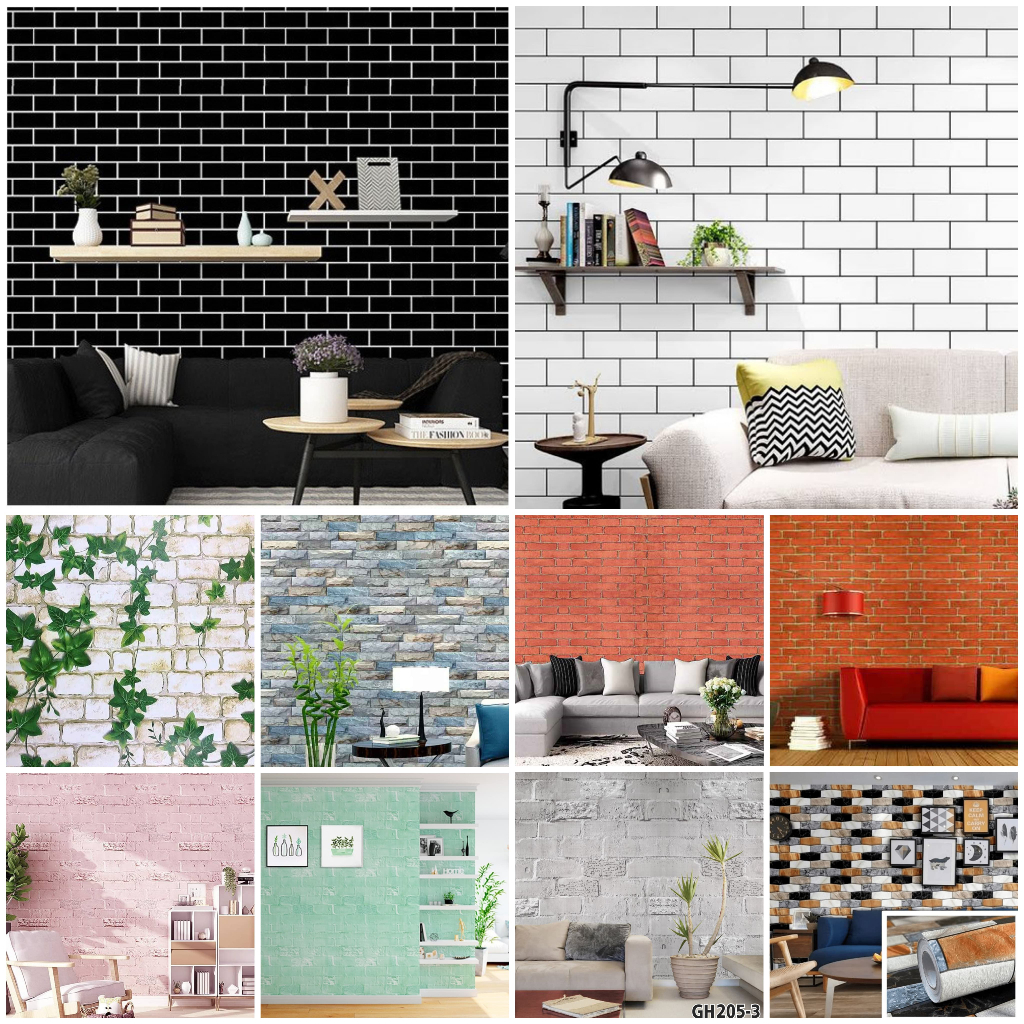 Jual Wallpaper Stiker Dinding Motif Batu Alam Bata Merah Hitam Putih ...