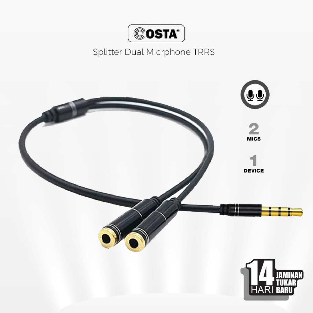 Jual COSTA Audio Cable Splitter Dua Mic TRRS 3.5mm Gold Plated 2in1 ...