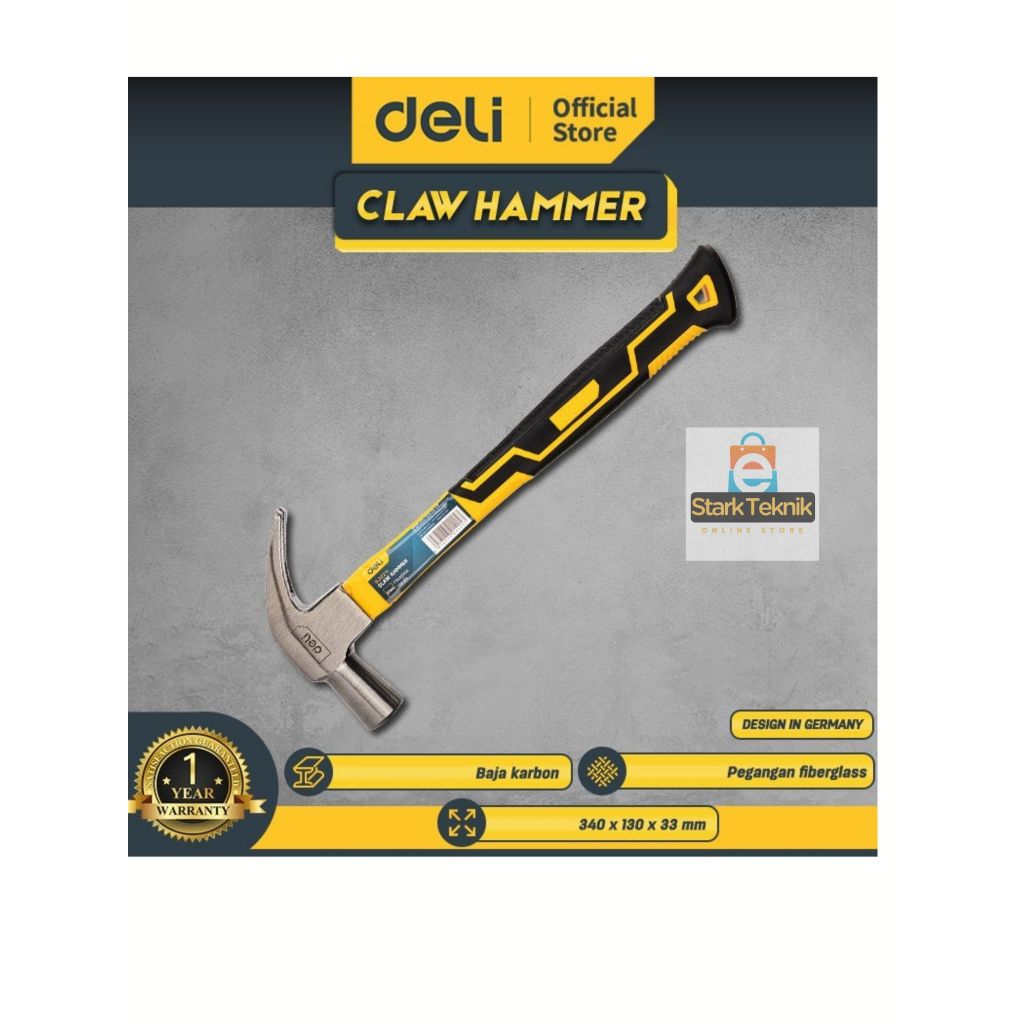Jual Deli Claw Hammer / Palu Kambing Carbon Steel 80z EDL5001 / 0,45kg ...