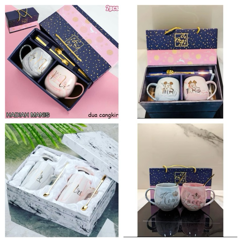 Jual JS Marble Glass Couple MR MRS Premium /Hampers marble Mug Gift Box ...