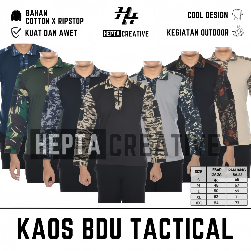 Jual KAOS BDU LORENG LENGAN PANJANG TACTICAL COMBAT POLOS KOMBINASI RIPSTOP LORENG HEPTA ...