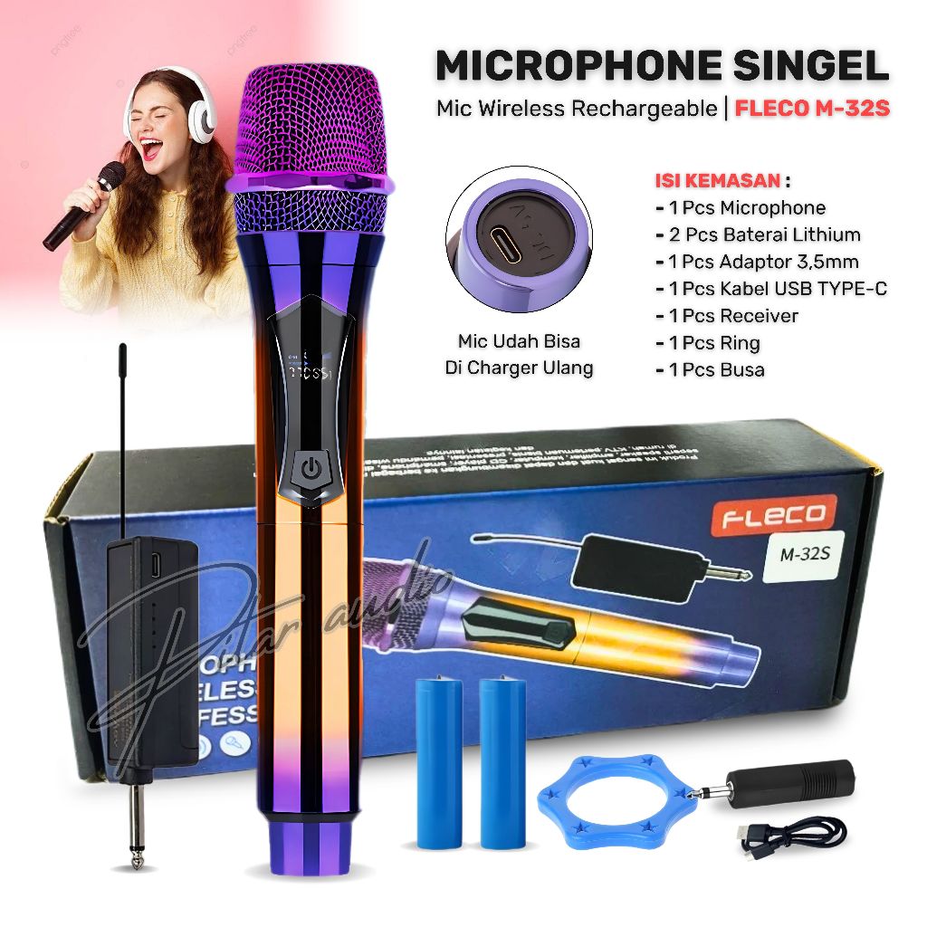 Jual Microphone Wireless FLECO M-32S Digital Display Profesional ...