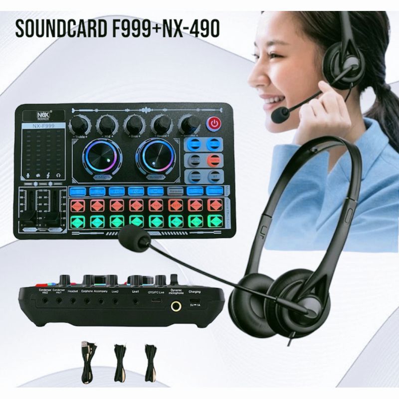Jual Paket SoundCard F999+NX490 Set Sound Card Plus Headphone Peralatan ...