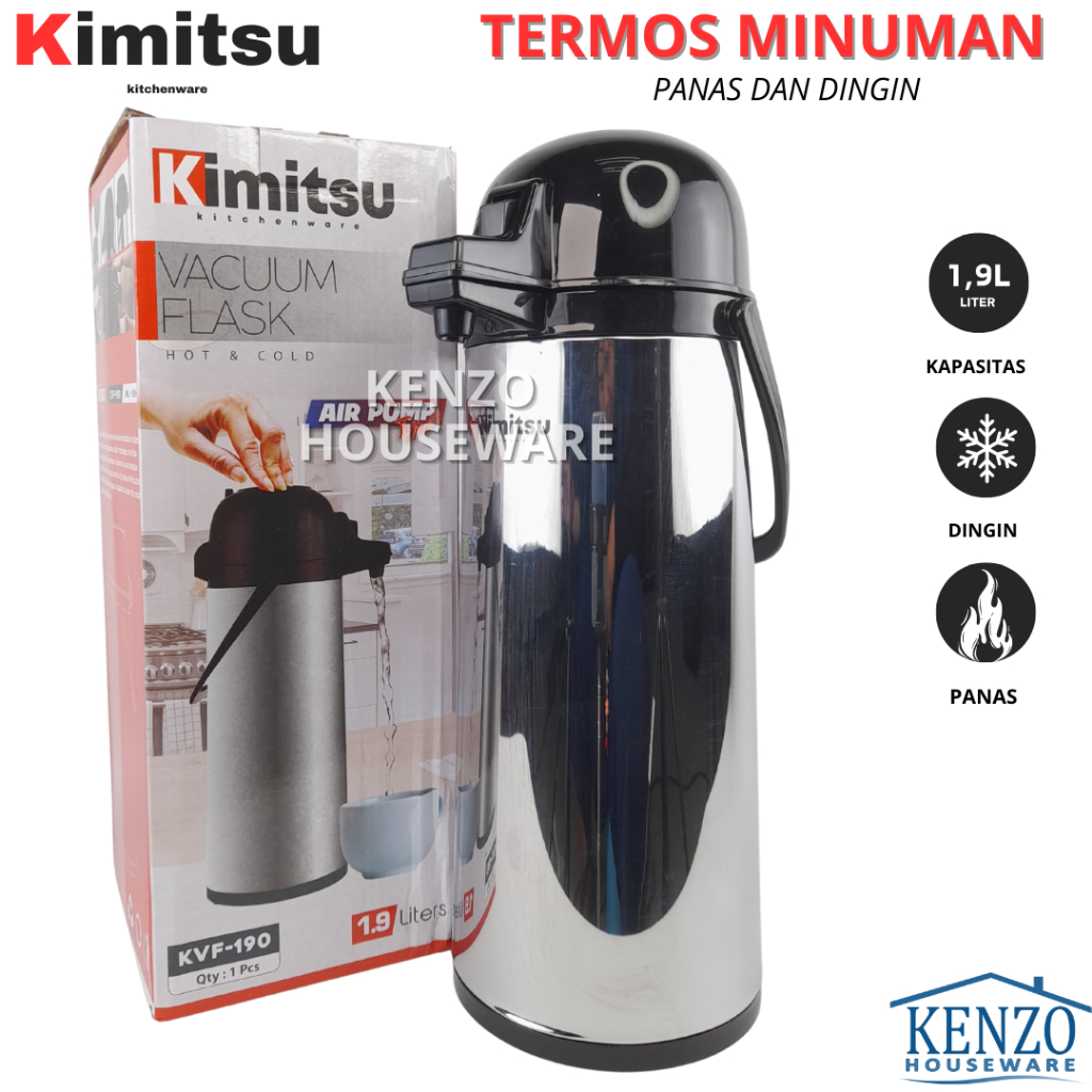 Jual Termos AirPump Panas Pencet 1,9 Liter Kimitsu Vacuum Thermos Pompa ...