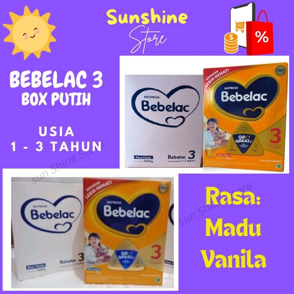 Jual BEBELAC 3 BOX PUTIH 1000 GRAM - ORIGINAL DARI KEMASAN 3 KG - SUSU ...