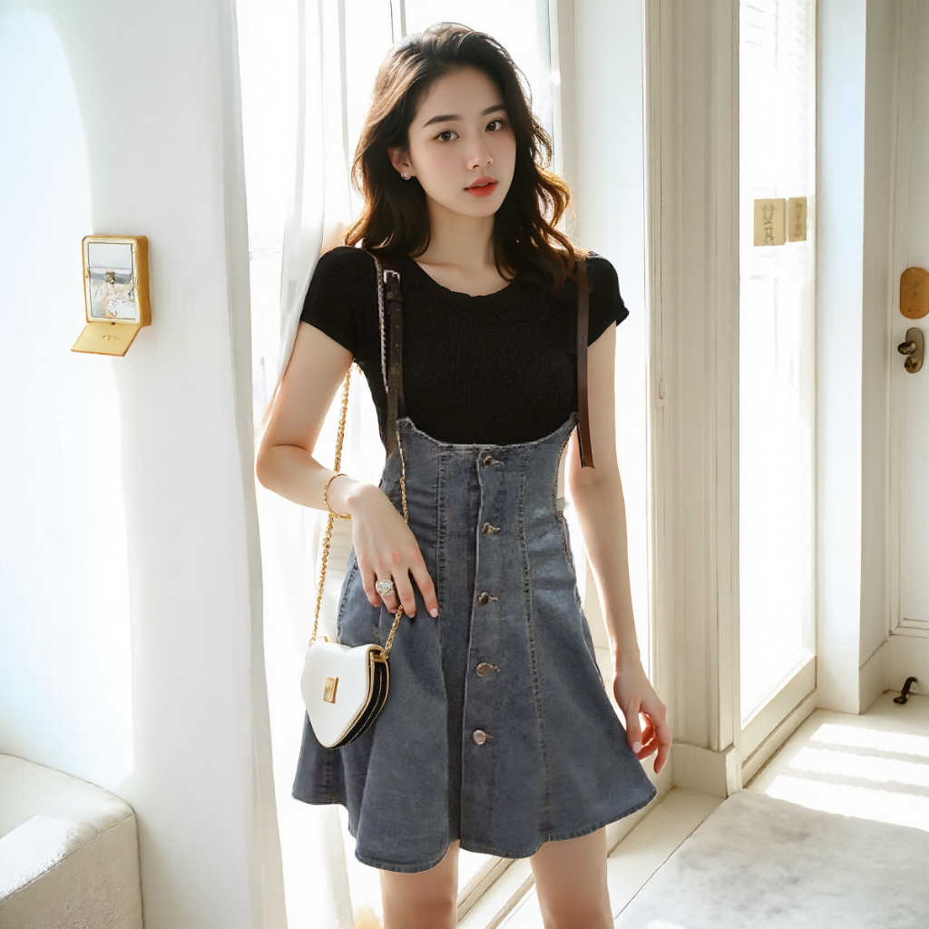 Jual [NANA]Rok Retro Wanita Gaun Cami Denim Melar 036 | Shopee Indonesia