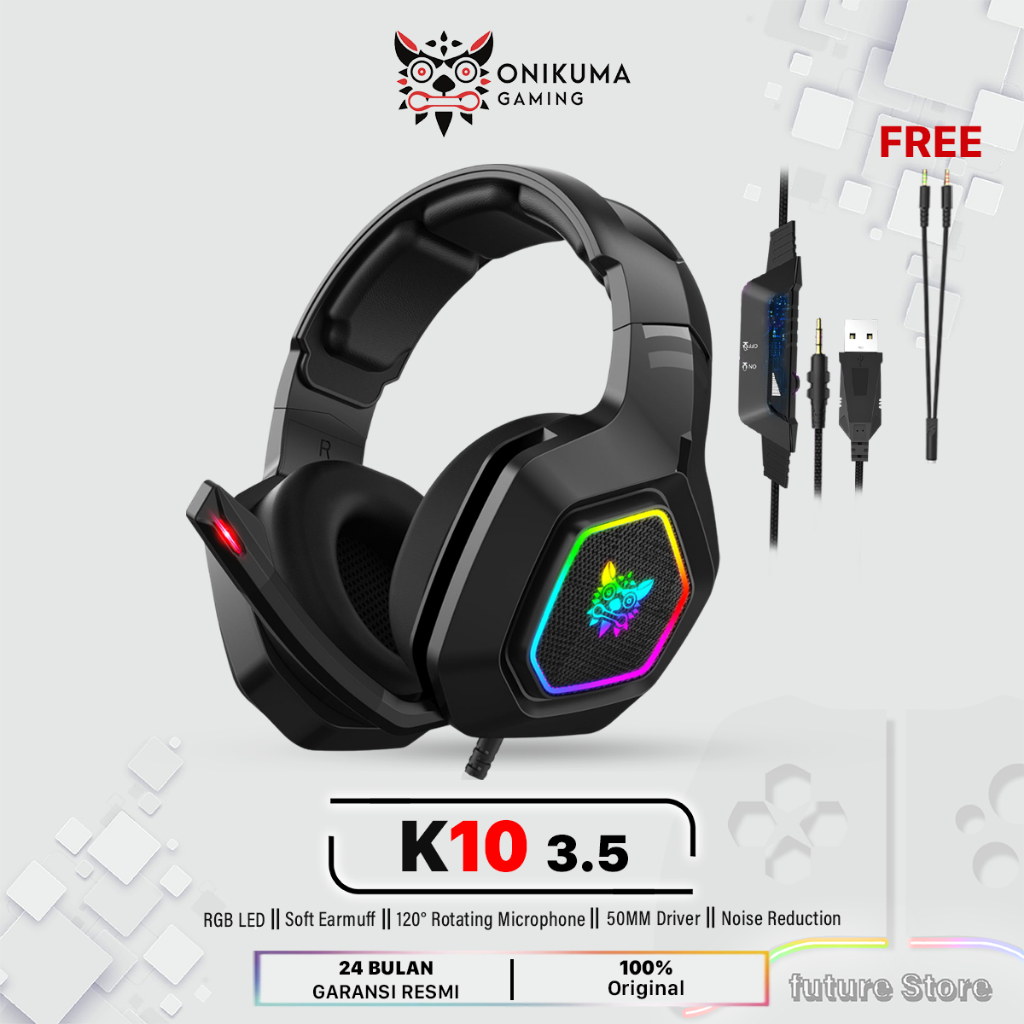 Jual ONIKUMA K10 3.5 Professional Gaming Headset with RGB Colorful Lighting Headphones ...