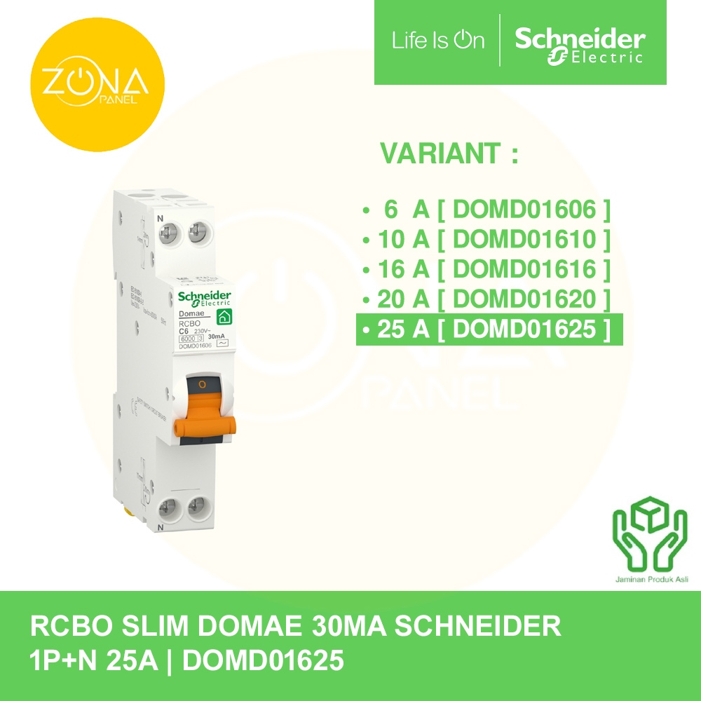 Jual RCBO NEW DOMAE SLIM SCHNEIDER 1P+N 30MA 25A 6KA DOMD01625 | Shopee Indonesia