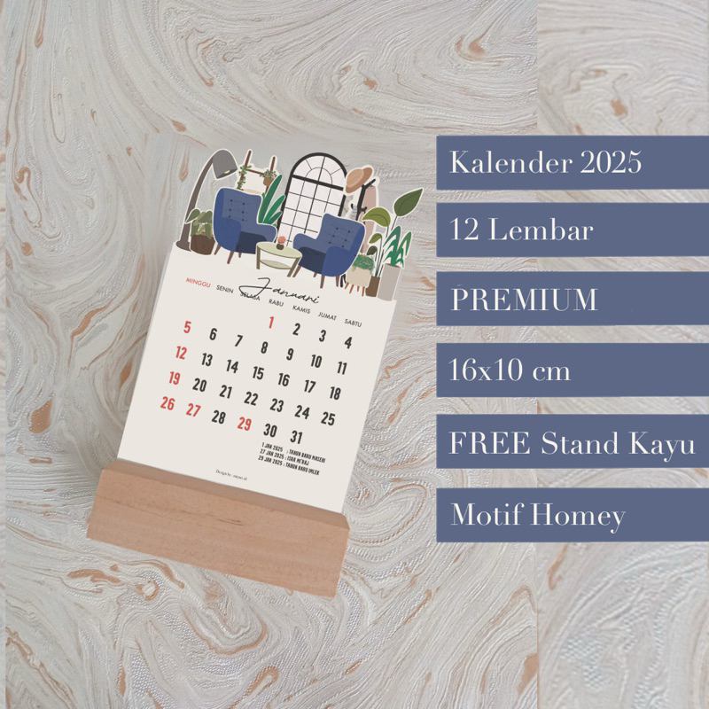 Jual Kalender Duduk Motif Homey 2025 Aesthetic | Kalender Kayu ...