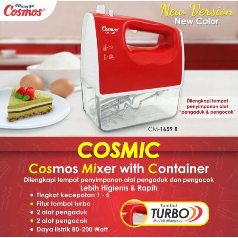 Jual [ Cosmos ] Hand Mixer / Mixer Cosmos 1659 - FREE wadah penyimpanan ...
