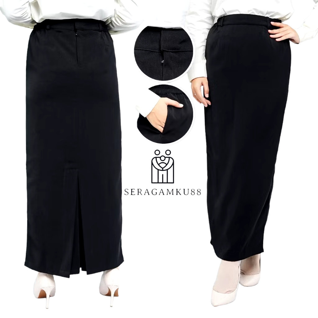 Jual Rok Hitam Formal Wanita / Rok Span Panjang Belah Belakang / Rok ...
