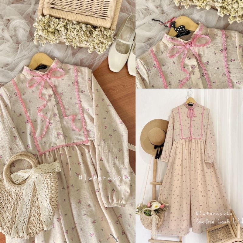 Jual Mysha Iwearmysha Gamis Vintage Motif Bunga Coquette Dress CHLOE ...
