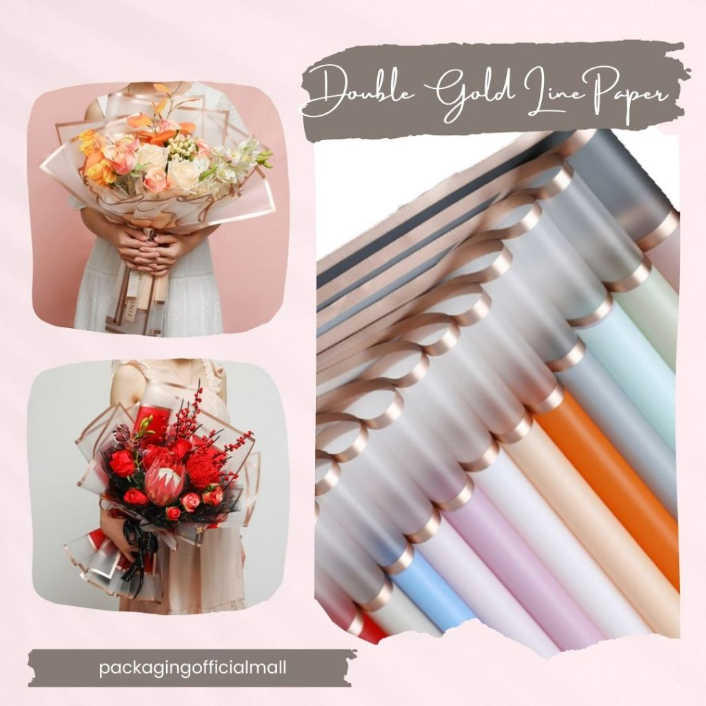 Jual DOUBLE GOLD LINE PAPER / CELLOPHANE / FLORIST PAPER / KERTAS BUKET ...