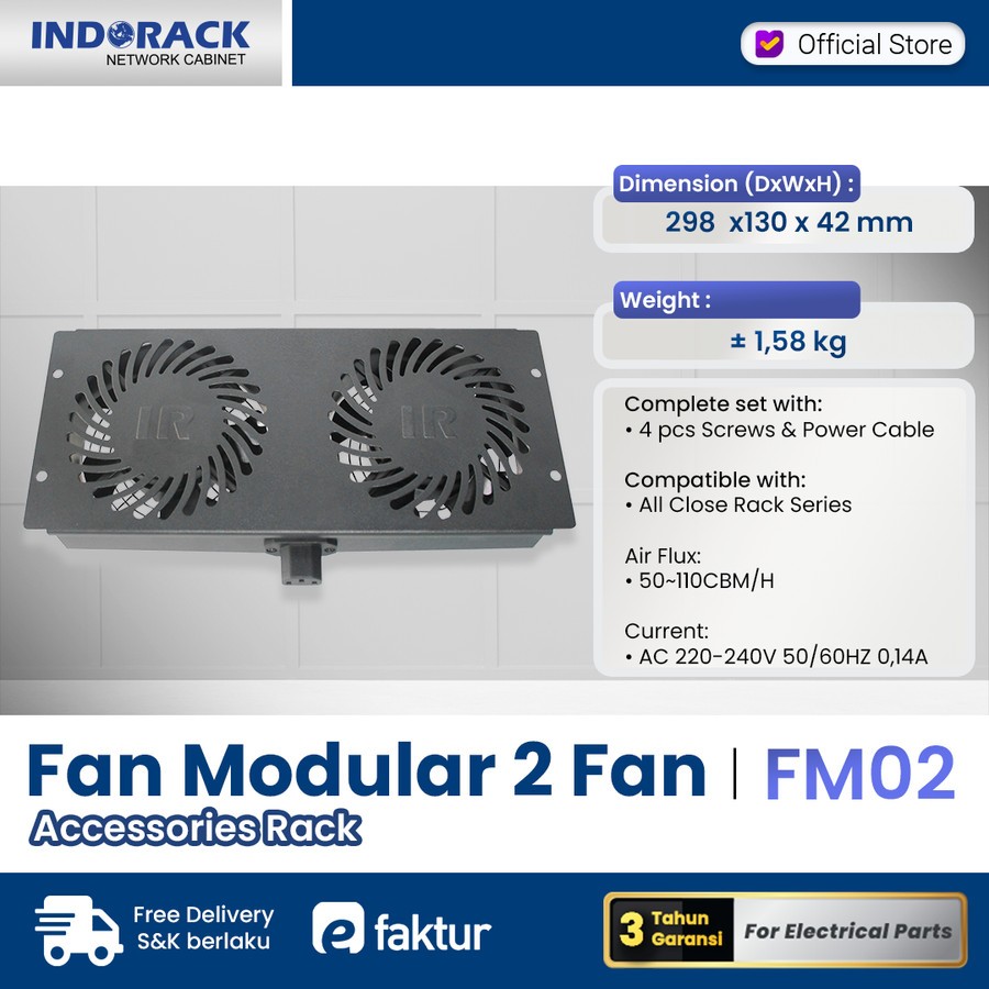 Jual FM02 Bracket Fan Modular INDORACK with 2 Fan Kipas Modular Rack ...