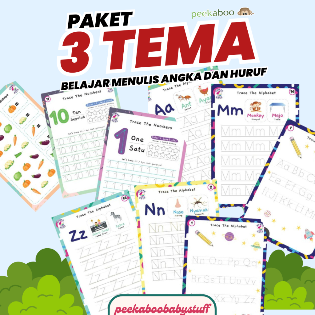 Jual PAKET 3 TEMA LEMBAR TRACING MENULIS ANGKA HURUF A-M N-Z | BELAJAR ...