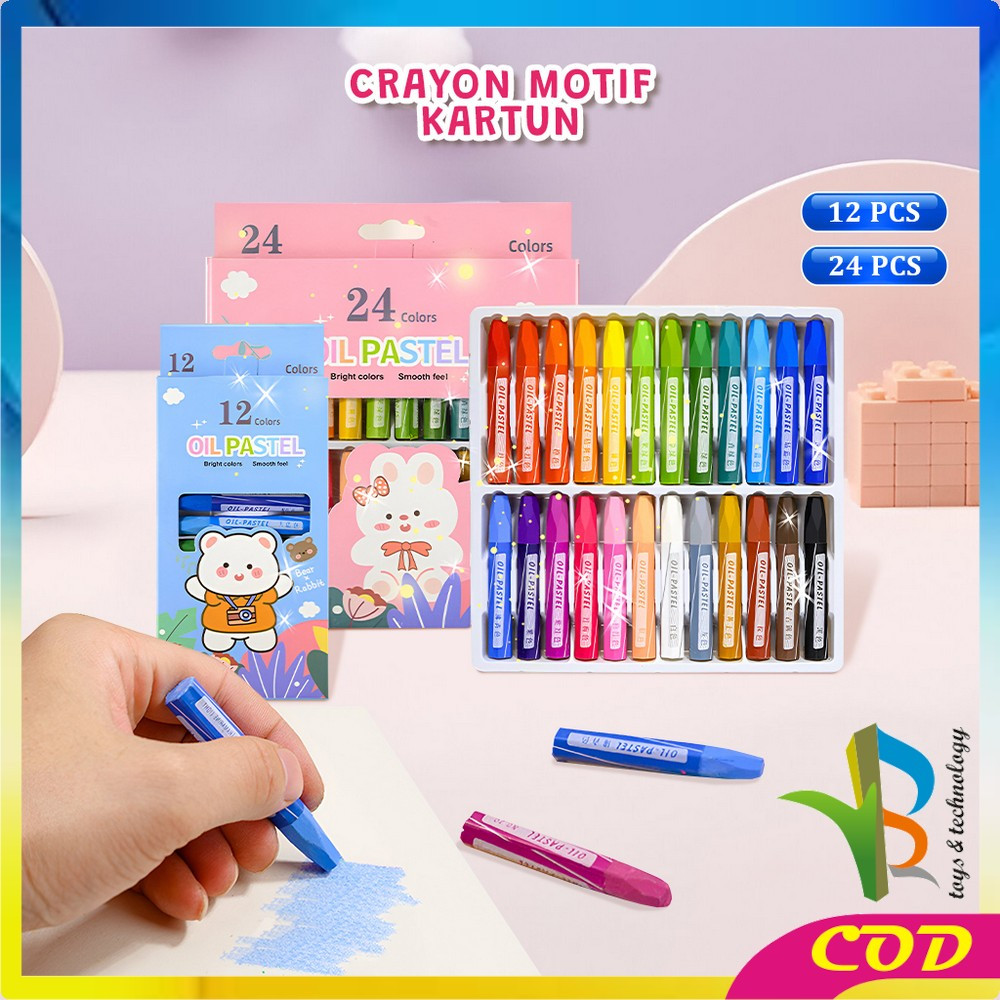 Jual RB-A99 Crayon Oil Pastel Isi 12 dan 24 Warna Motif Kartun ...