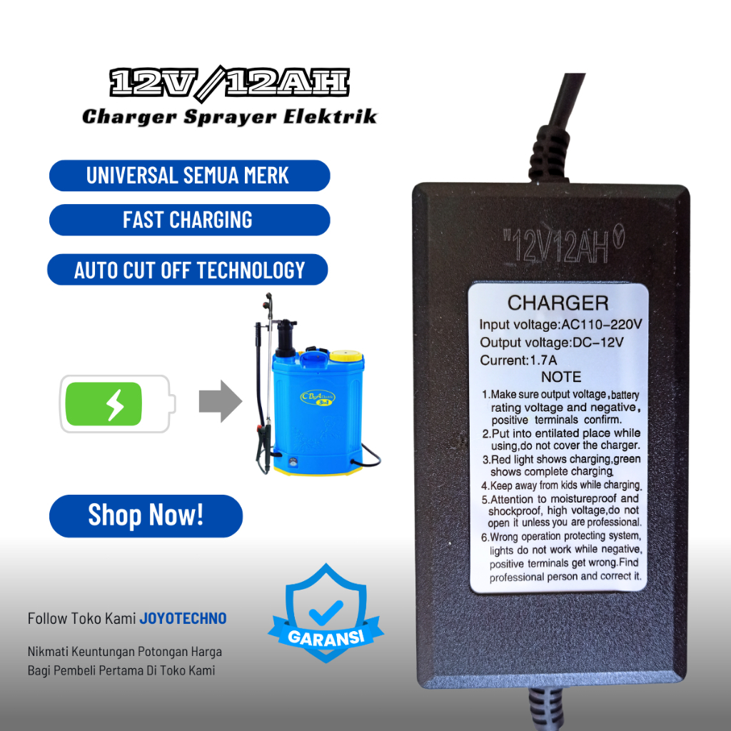 Jual Charger Sprayer Elektrik 12V 1A 1.3A 1.5A 1.7A 2A Charger Baterai ...