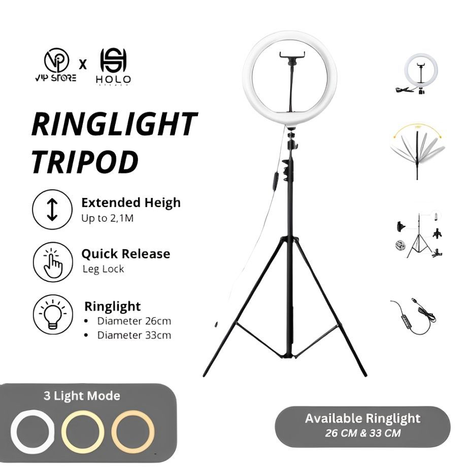 Jual GARANSI HOLO Ring Light 33cm dan 26cm + Light Stand Tripod 2M ...