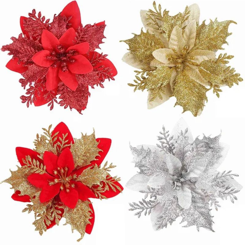 Jual 14 CM Bunga Glitter Premium Artificial Hiasan Pohon Natal Bunga ...