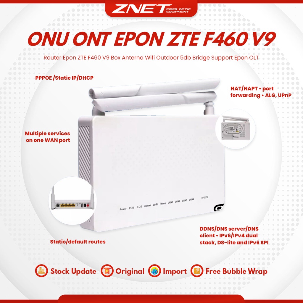 Jual Modem EPON ZTE F46 V9 Box Antena Wifi 5db Support Statis pppoe dan ...