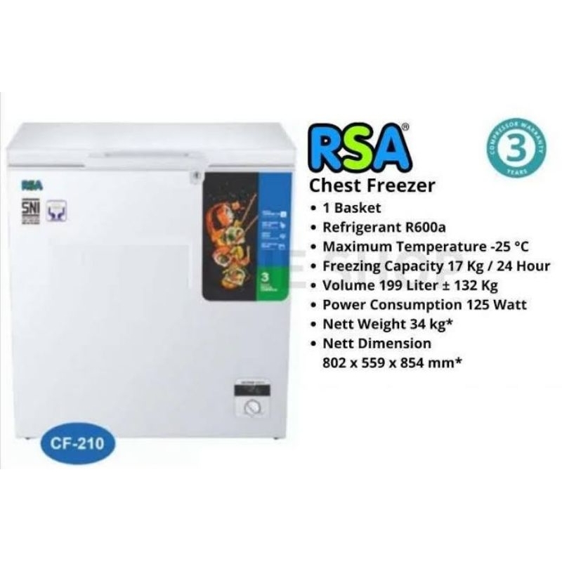 Jual RSA CF210 CF 210 CF-210 CHEST FREEZER COOLER BOX 200 LITER ...