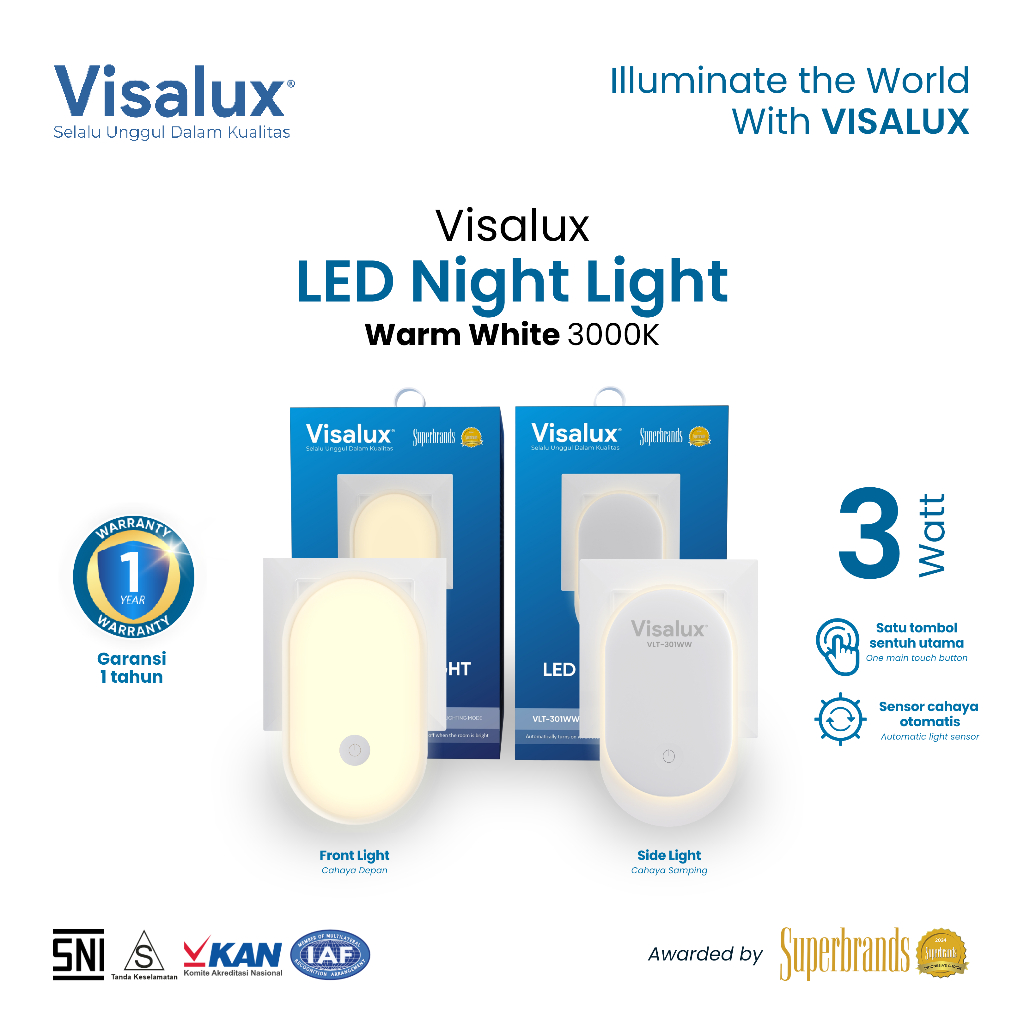 Jual Visalux Lampu Tidur LED Night Light 3000K WarmWhite Kuning 3W ...