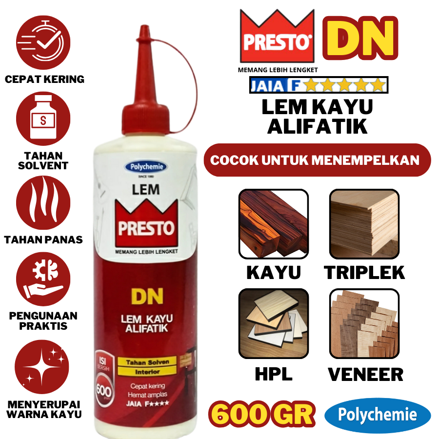 Jual LEM KAYU ALIFATIK PRESTO DN 600G LEM PRESTO LEM KAYU SERBAGUNA LEM ...