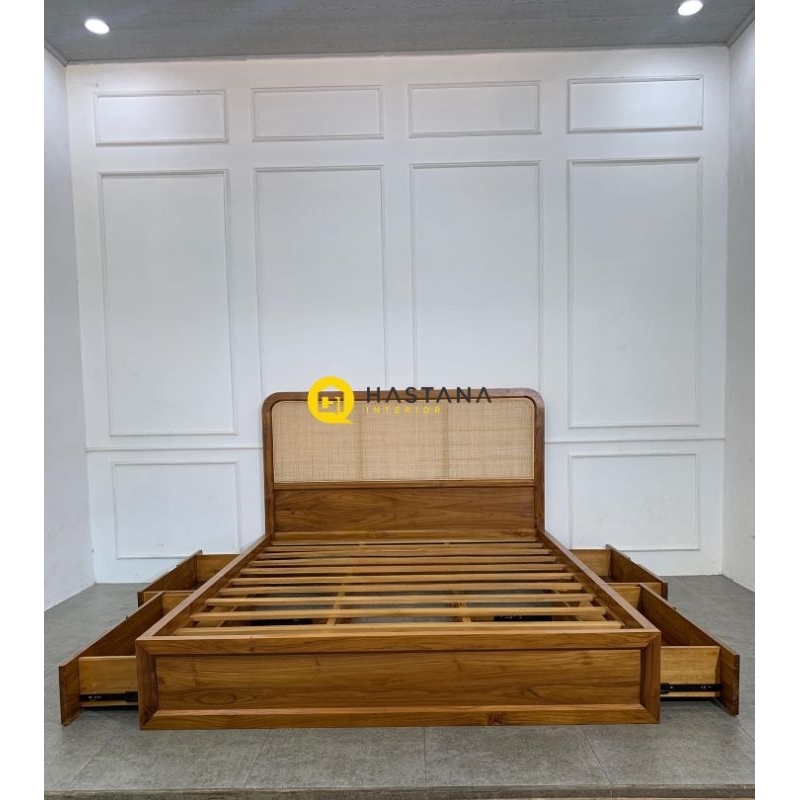 Jual dipan kayu kombinasi rotan dipan tempattidur minimalis dipan laci ...