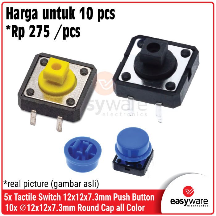 Jual 5x Tactile Switch 12x12x7.3mm Push Button B3F 4055 Cap Tact Switch ...