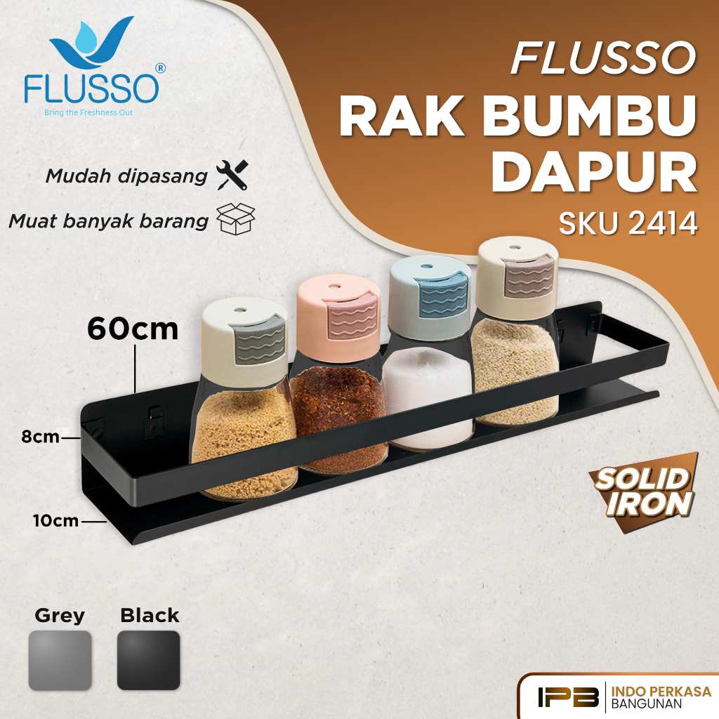 Jual FLUSSO Rak Tempat Bumbu Dapur Dinding Stainless | Rak Gantung ...