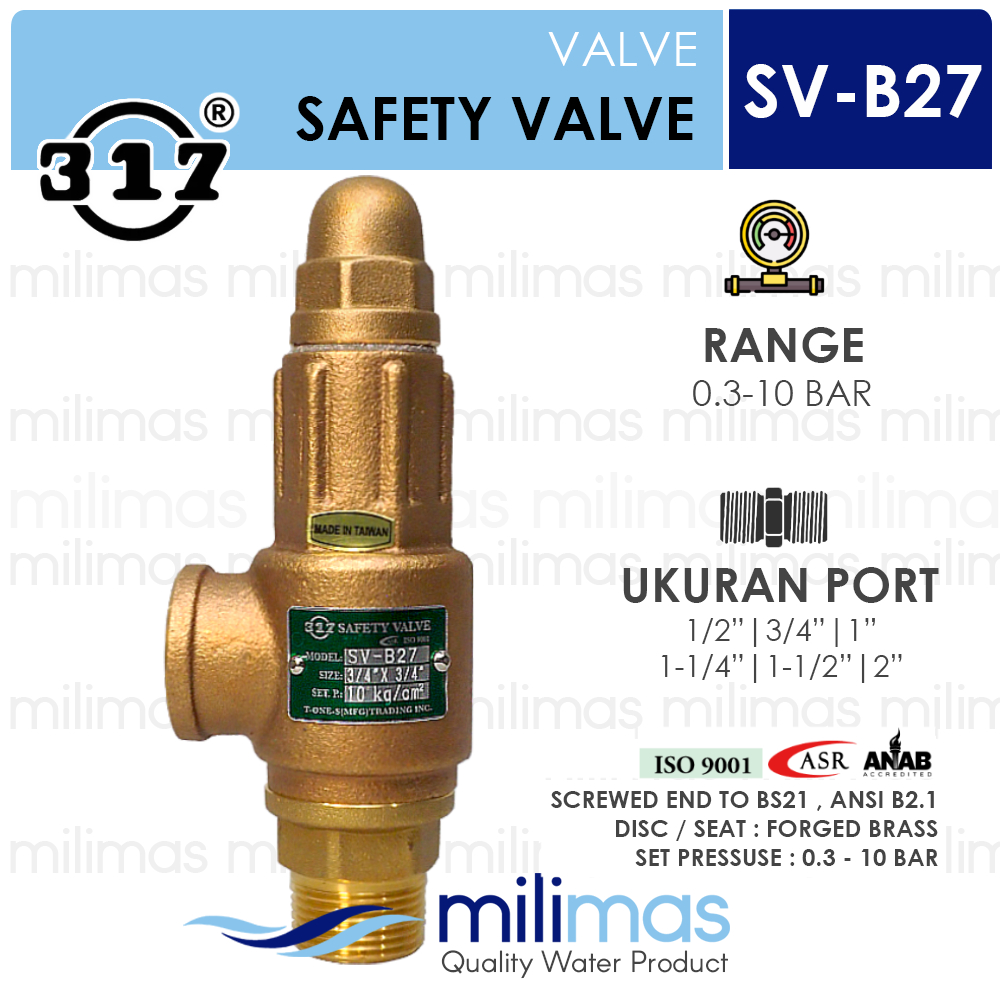 Jual 317 SV-B27 Safety Pressure Relief Valve 0.3-10 BAR - SAFETY VALVE ...