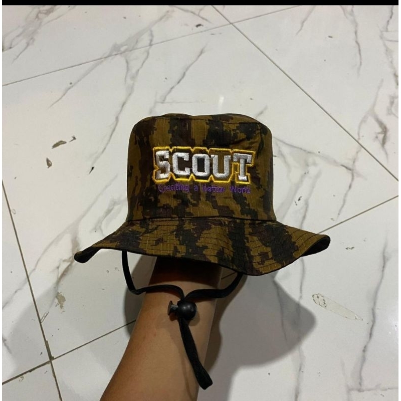 Jual Topi rimba loreng pramuka scout putih bahan ripstop premium bordir ...