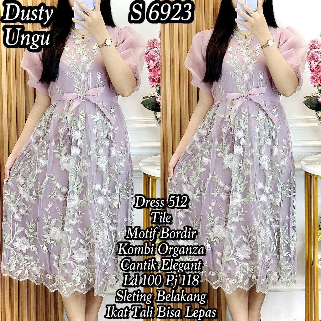 Jual 6923 #Dress Tile Bordir Bunga Kombi Organza Gaun Pesta Wanita ...
