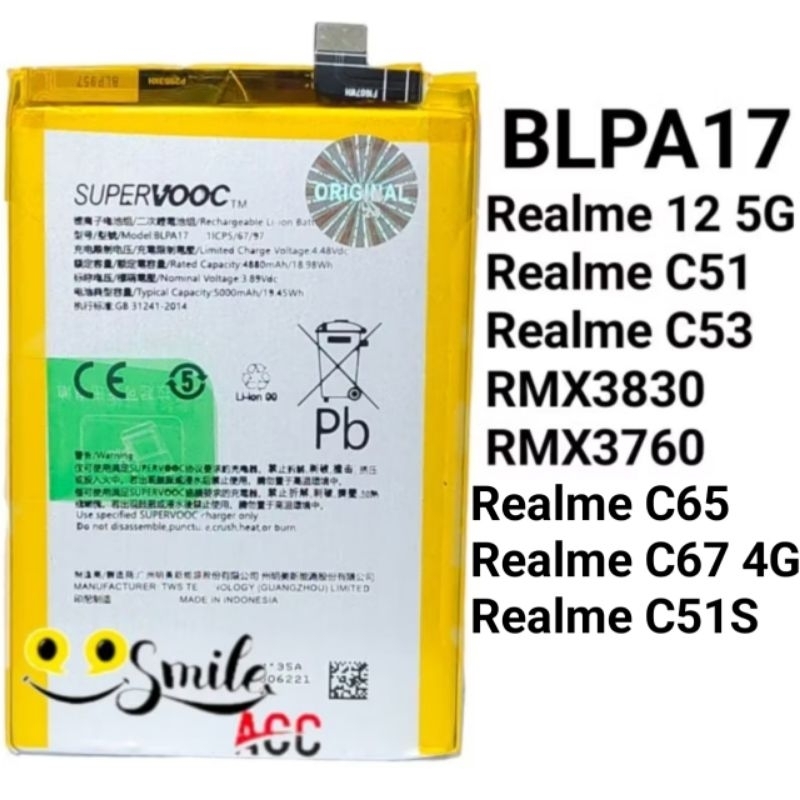Jual Baterai Realme 12 5G Realme C51 C51S C53 C65 C67 4G BLPA17 RMX3760 ...
