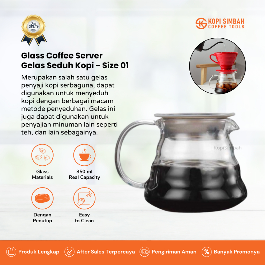 Jual Coffee Server V60 Glass 350ml Gelas Teko Kaca Size 01 Serve ...