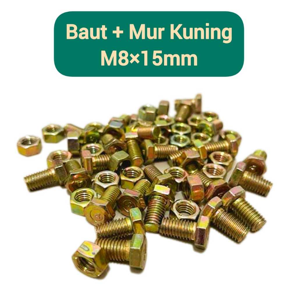 Jual Baut Mur Kuningan Baud Kuning M 8x15 Baut Siku Lubang Baut Mur Hexagon M8 X 15mm Kunci 12 ...