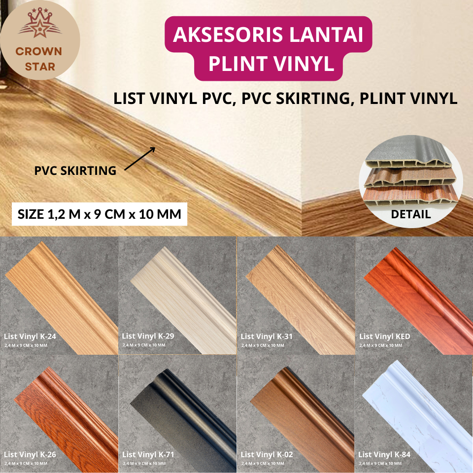 Jual Crown Star - Plint Vinyl PVC (2,4M x 9 cm x 10 mm) Plank Pvc List Vinyl Skirting List Vinyl ...
